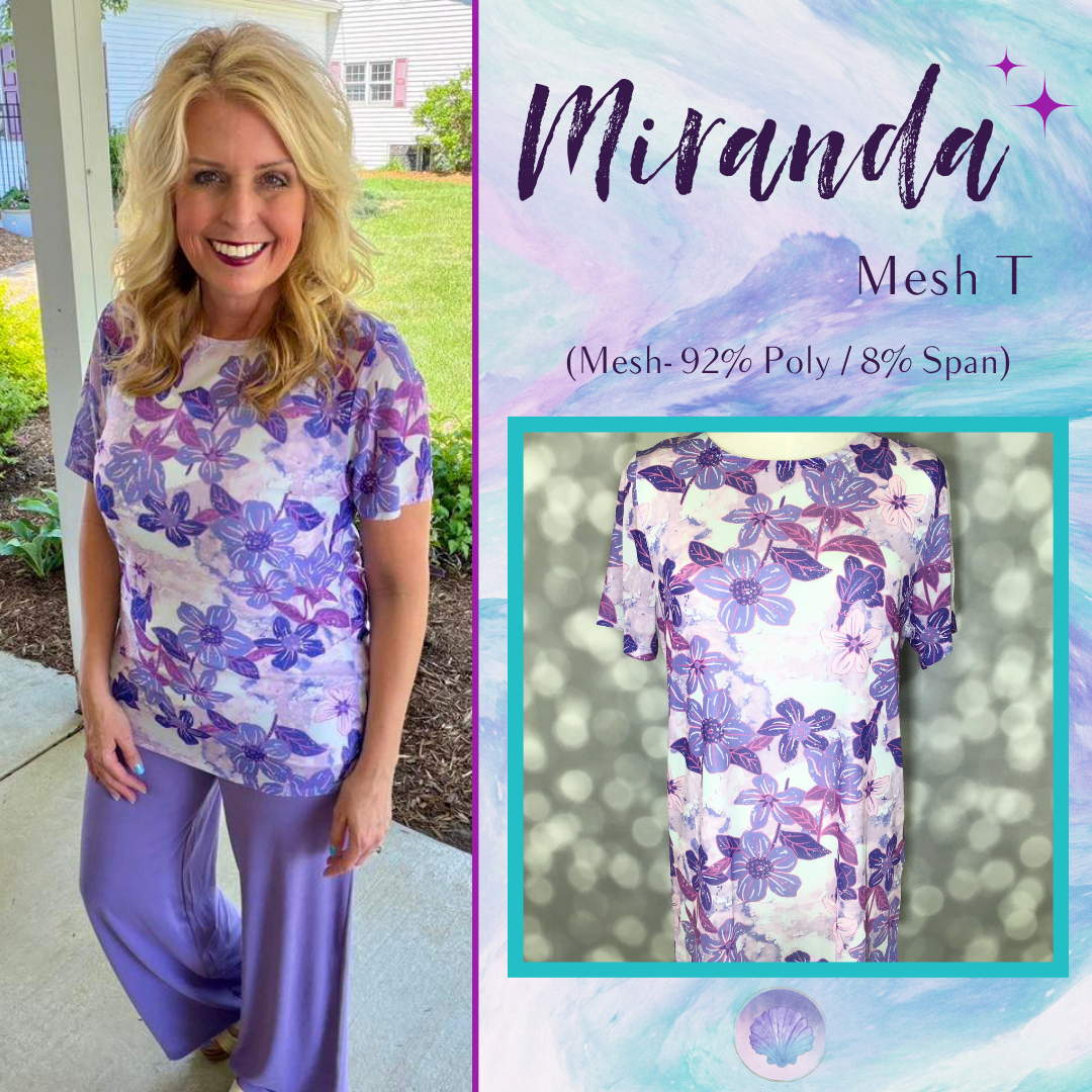 LuLaRoe Miranda Mesh T Lavender Blue Floral Mesh Top