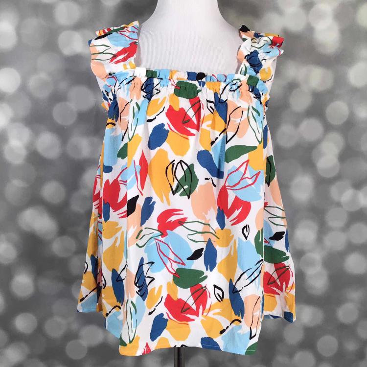 LuLaRoe Daisy - White Multi Brush Stokes and Linework Leaves