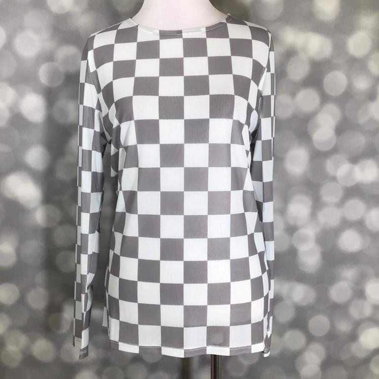 LuLaRoe LuLaRoe May Mesh Top - White/Grey Check