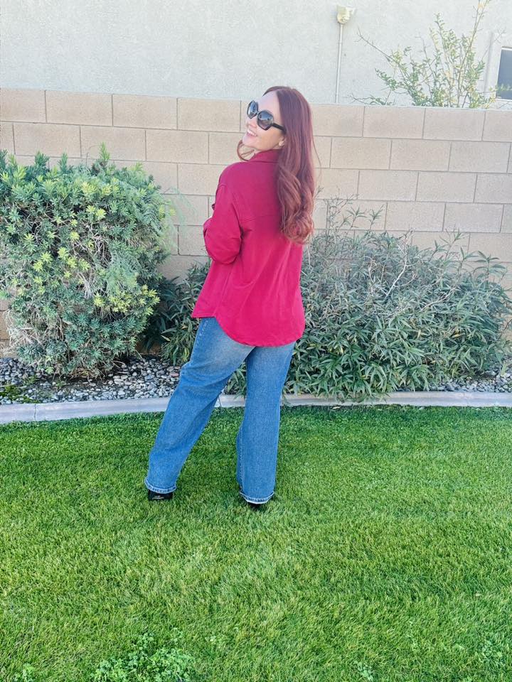 LuLaRoe LuLaRoe Myra Shacket - Solid Crimson Heritage